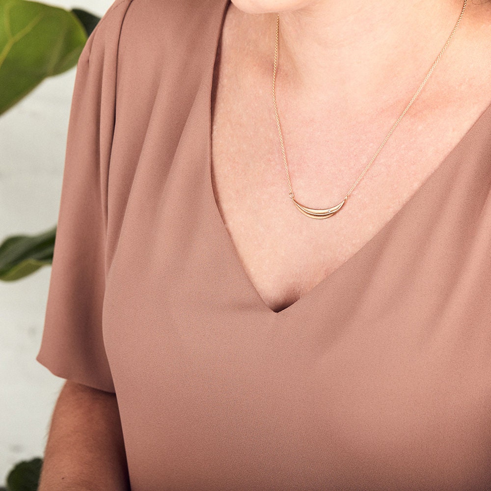 Gold and Diamond Wisp Necklace Crescent Pendant Moon - Etsy