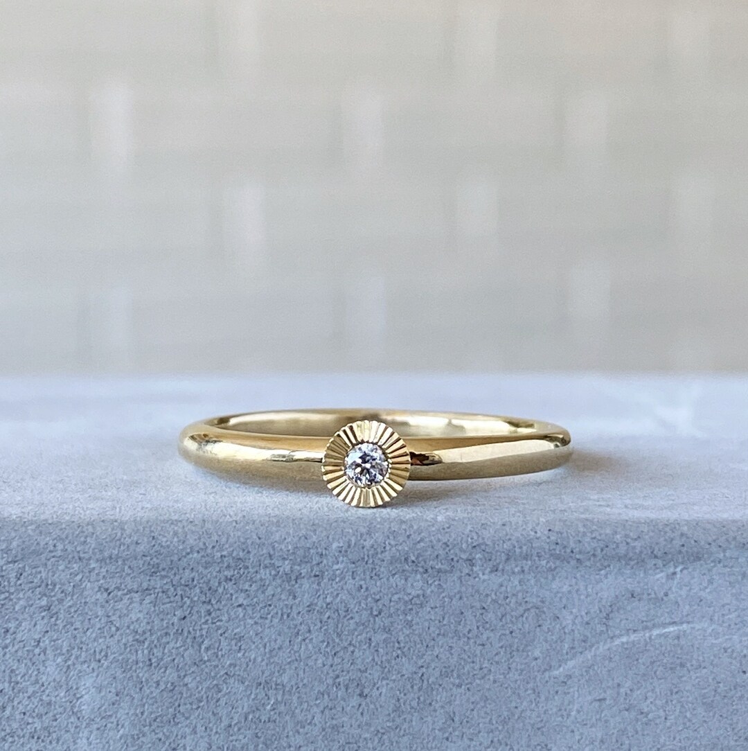 Small Aurora Diamond Stacking Ring in Yellow Gold, Stackable Ring With ...