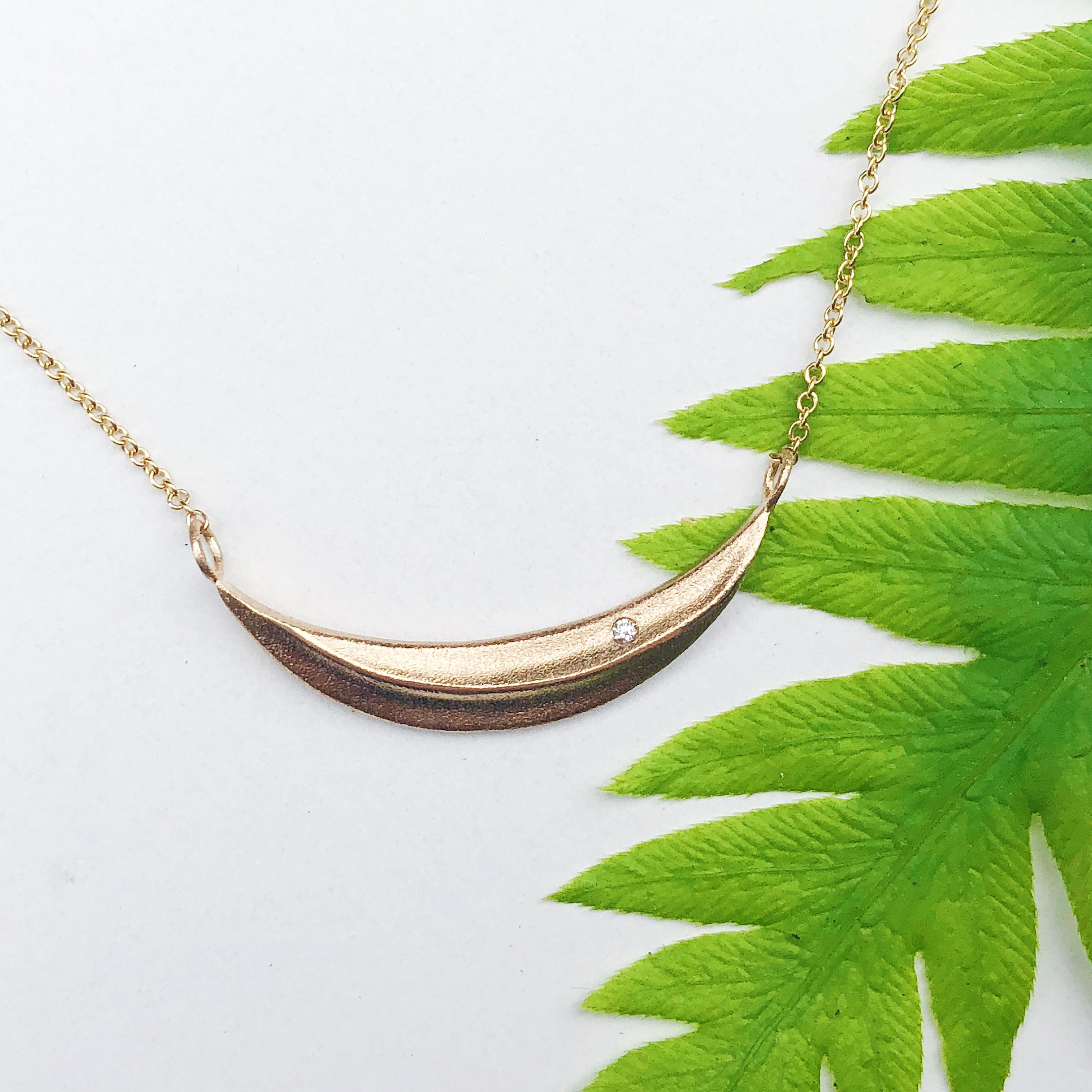Gold and Diamond Wisp Necklace Crescent Pendant Moon - Etsy