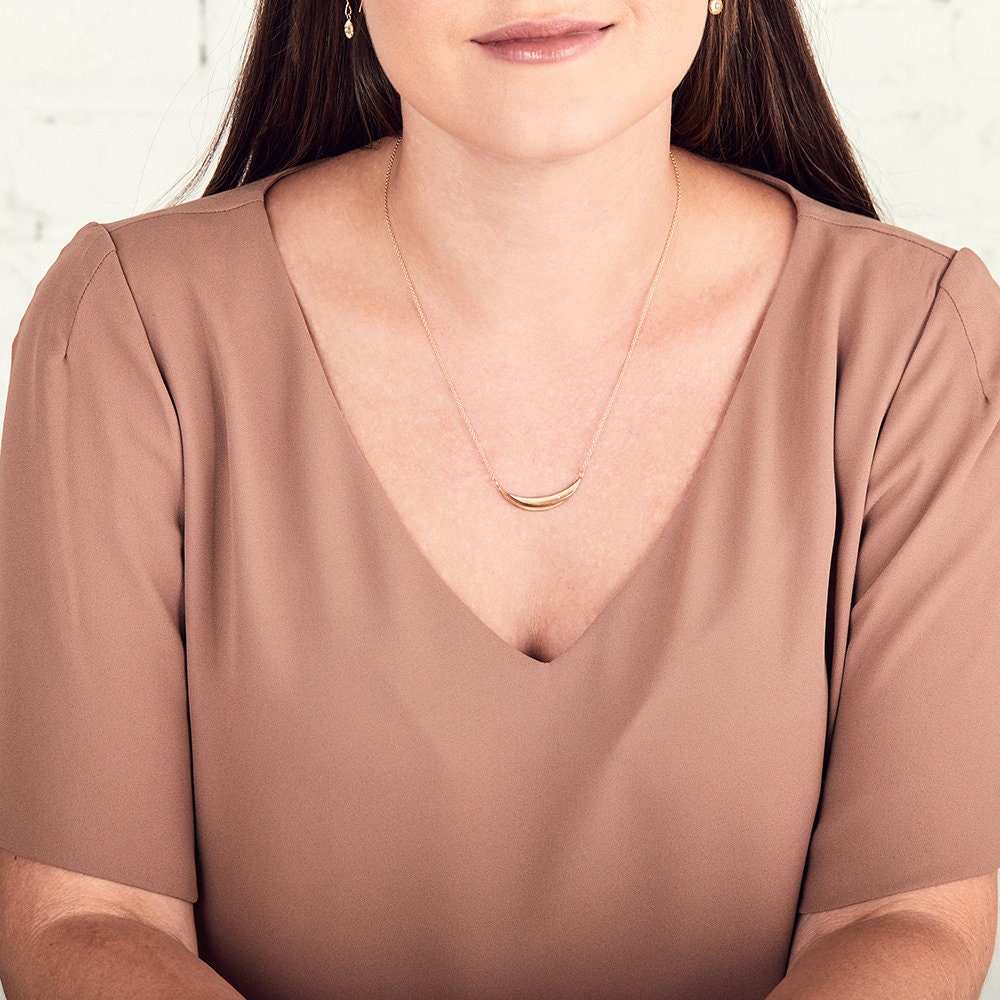 Gold and Diamond Wisp Necklace Crescent Pendant Moon - Etsy