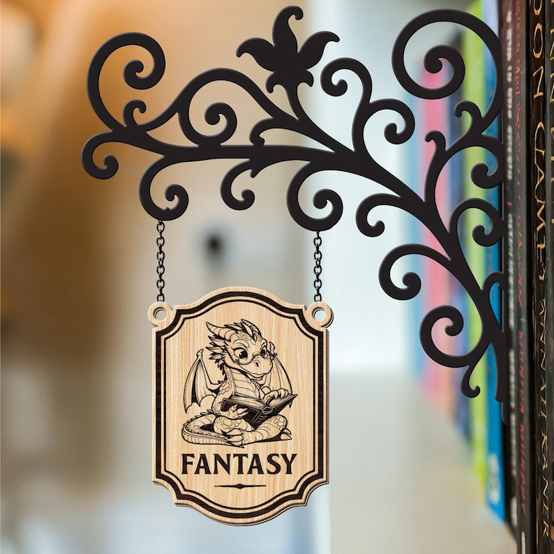 Romance Shelf Divider Sign, Wooden Book Genre Sign, Organize ...