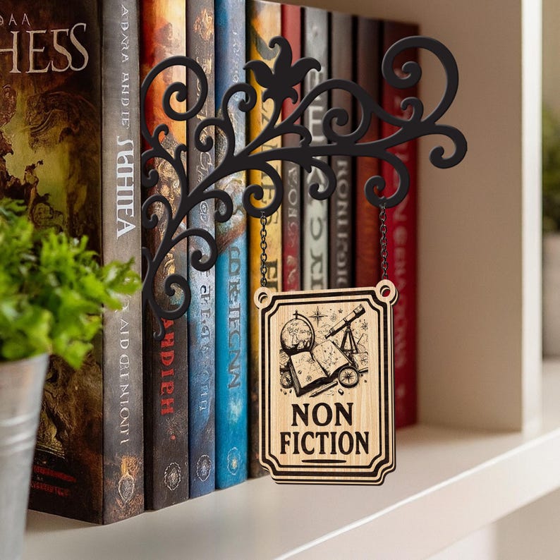 Romance Shelf Divider Sign, Wooden Book Genre Sign, Organize ...