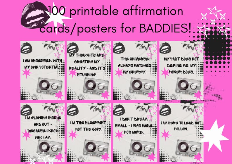 100 Printable Baddie Affirmation Cards, Daily Badass Cool Motivational ...