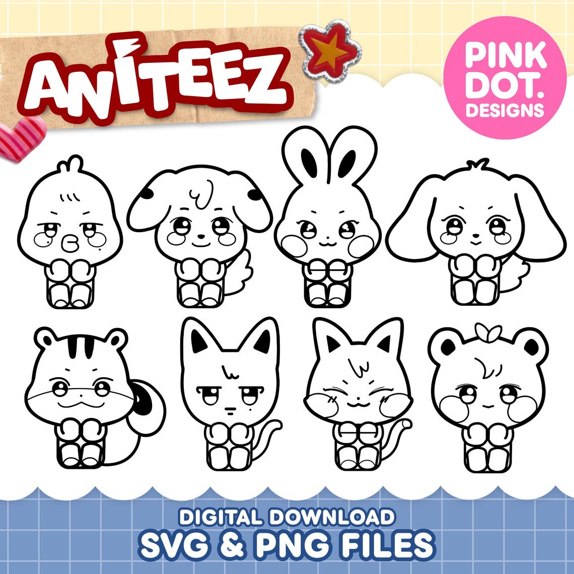 Ateez Aniteez Sitting Kpop SVG PNG Files Atiny Clipart Cricut ...
