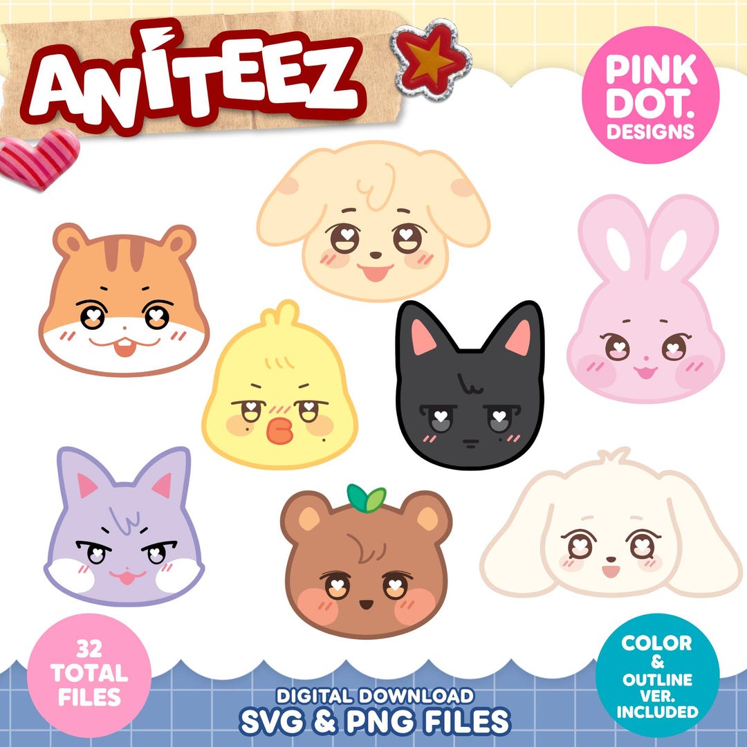 Ateez Aniteez Heart Eyes Heads Faces SVG PNG Files Kpop Clipart Digital ...