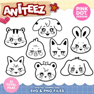 Ateez Aniteez Heart Eyes Heads Faces SVG PNG Files Kpop Clipart Digital ...
