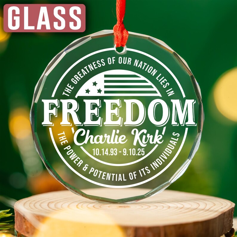 Freedom RIP Charlie Kirk Glass Ornament - Personalized Patriotic ...