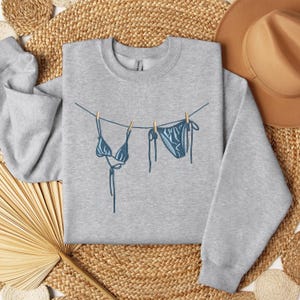 Blue Coastal Swimsuit Embroidery Design, Summer Bikini on Clothesline ...