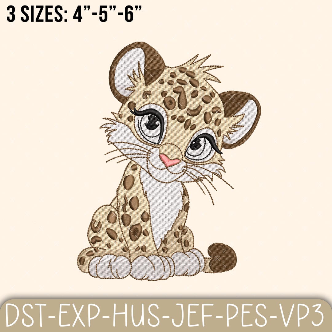 Baby Leopard Embroidery Design: Cheetah, Panther Animal File (3 Sizes ...
