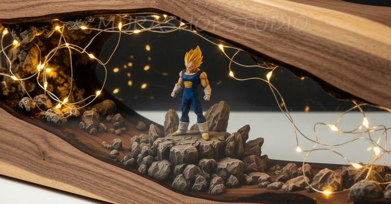 Handmade Vegeta Lamp – Epoxy Resin & Natural Walnut Wood Diorama Light ...