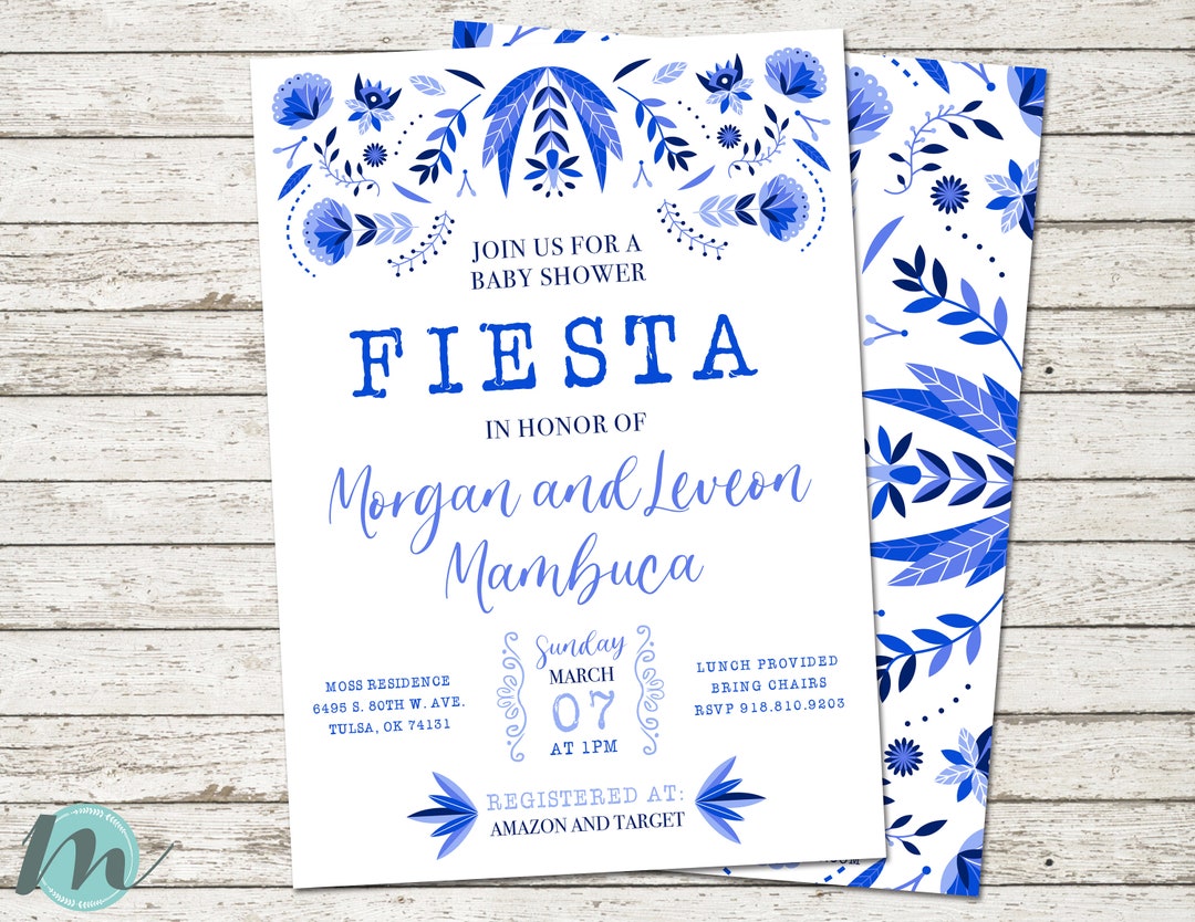 Fiesta Baby Shower Invitation Blue & White Mexican Style - Etsy