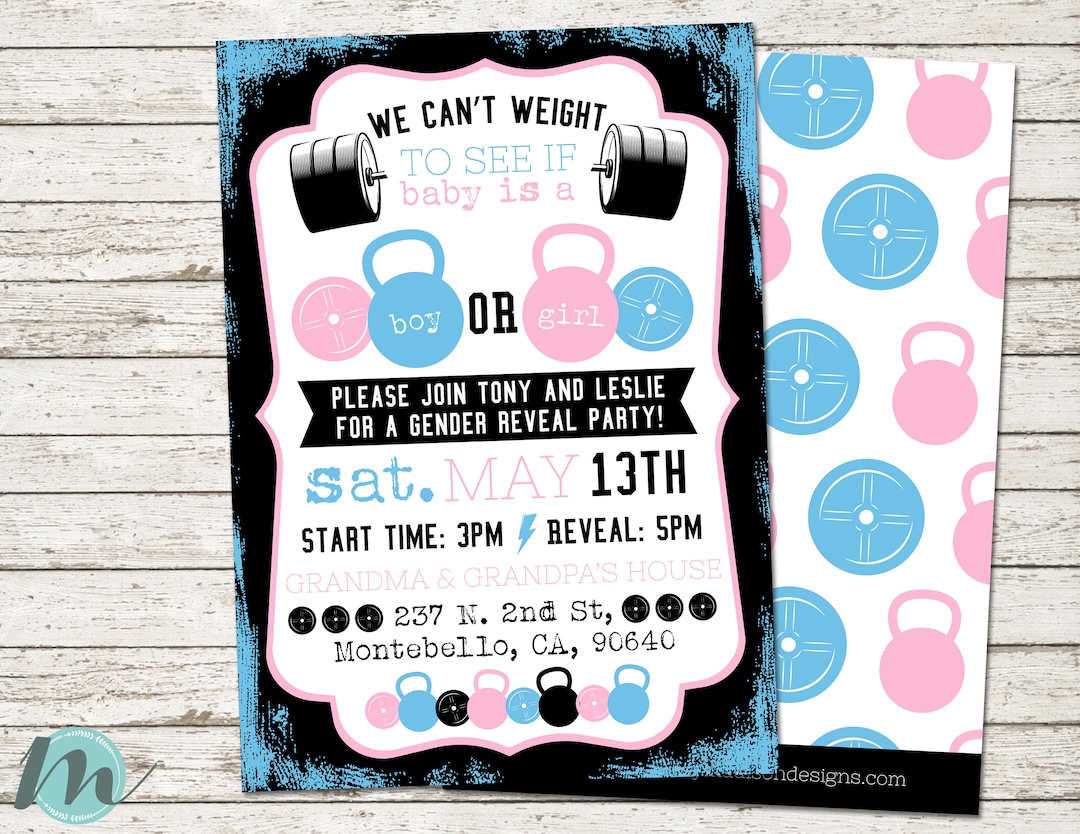 Fitness Gender Reveal Invitation, We Can't Weight Gender Reveal ...