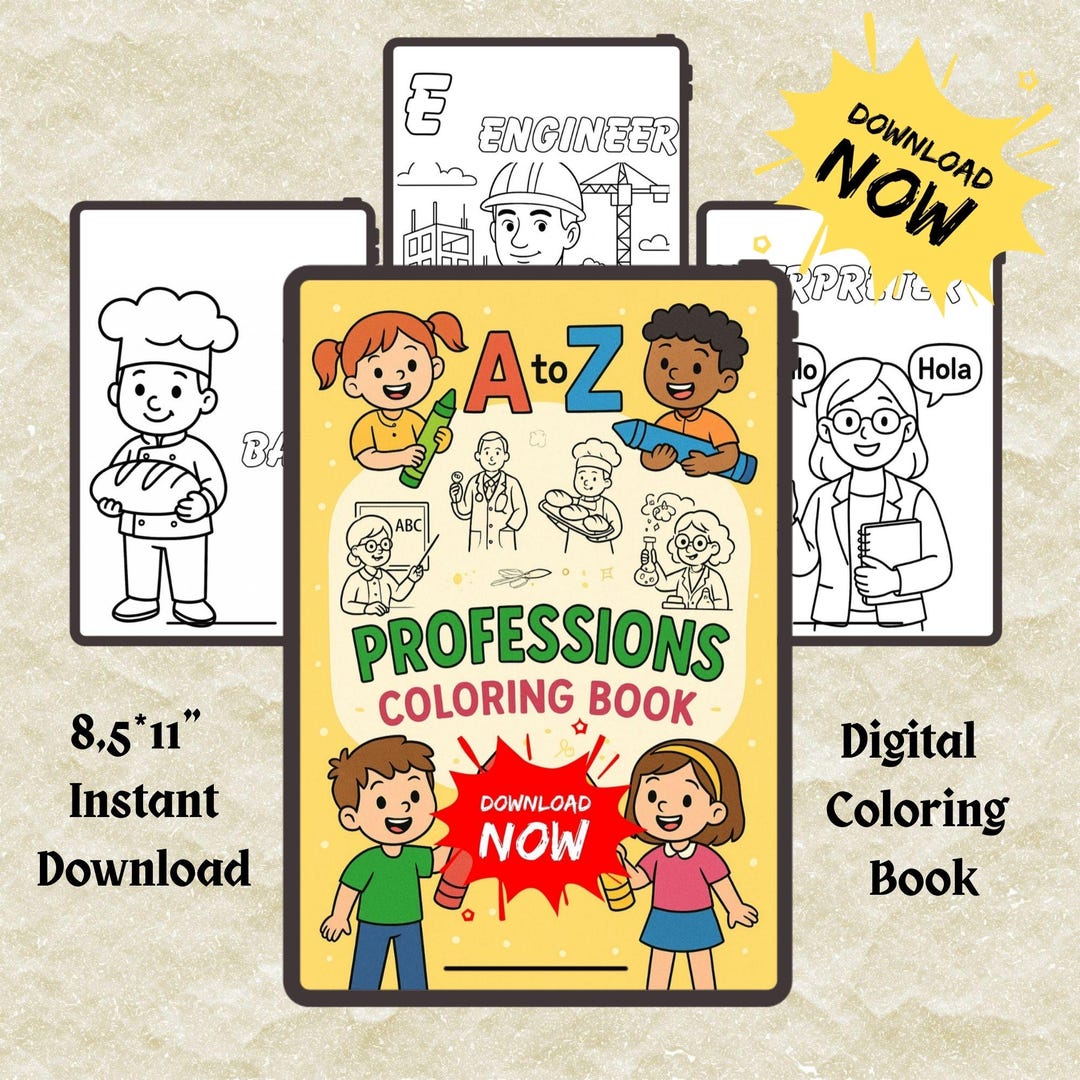 Professions Coloring Book for Kids – A to Z Alphabet Activity ...
