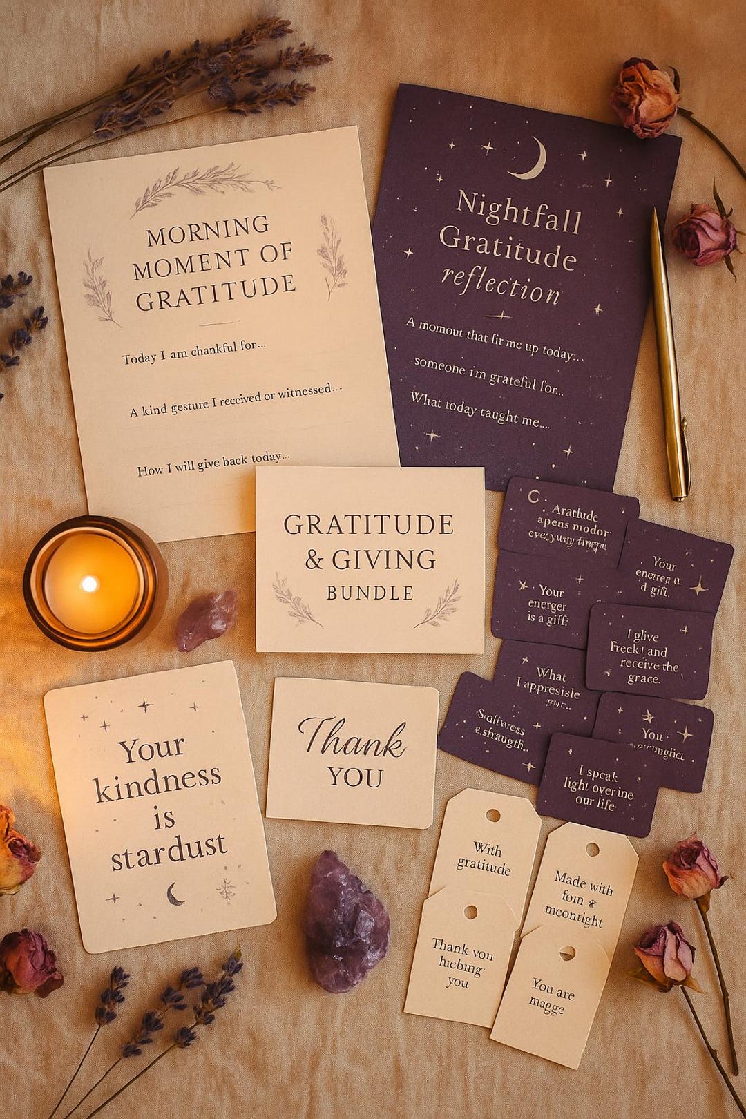 Gratitude Journal & Thank You Card Set: Celestial Stationery (PDF ...