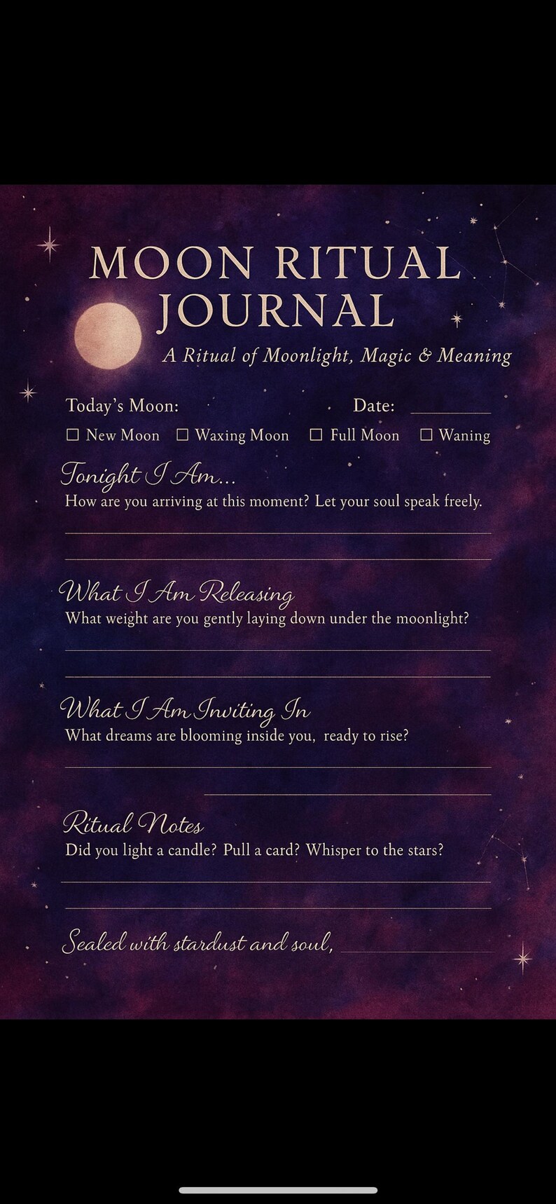Moon Ritual Journal | Printable Moon Phase Worksheet | Manifestation ...
