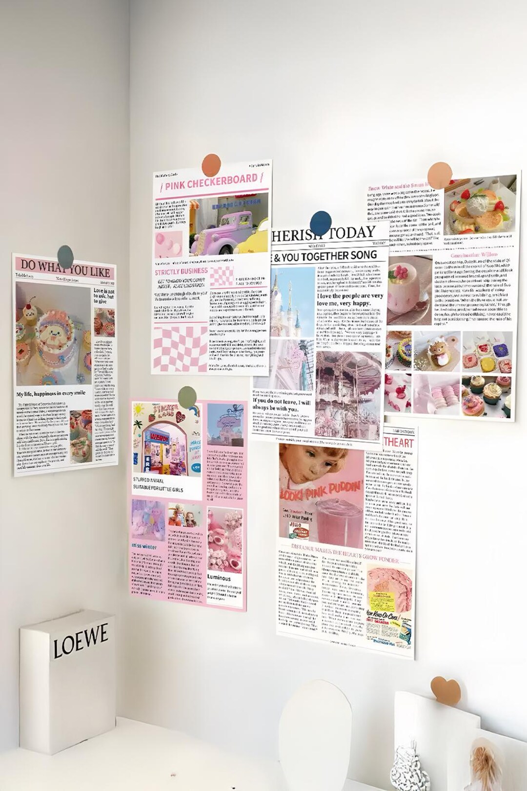 Pink Newspaper Wall Collage Kit, 10 PCS Vintage Aesthetic Posters ...