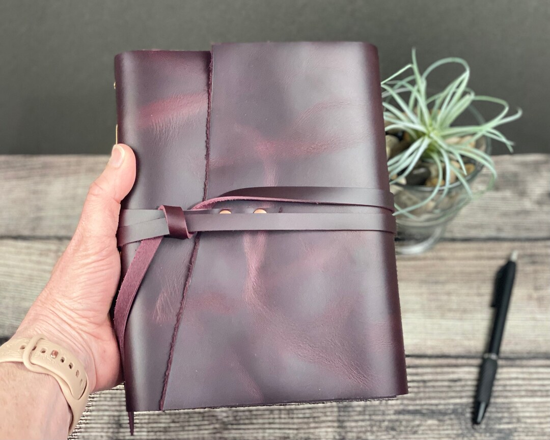 6x8 Blank Leather Journal in Aubergine Cowhide - Etsy