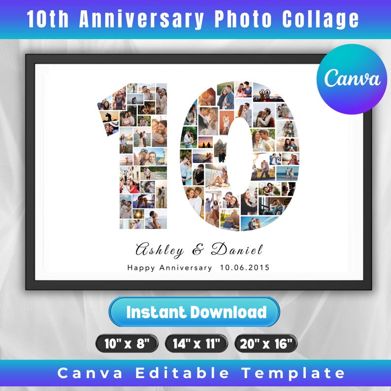 10th Anniversary Photo Collage Template, Canva Editable, Instant ...