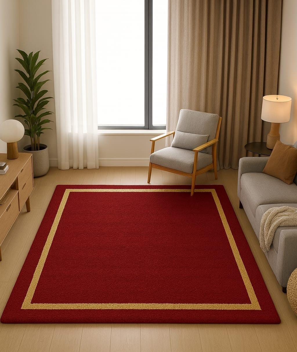 Luxury Red Area Rug With Golden Border – Modern Minimalist Tufted ...