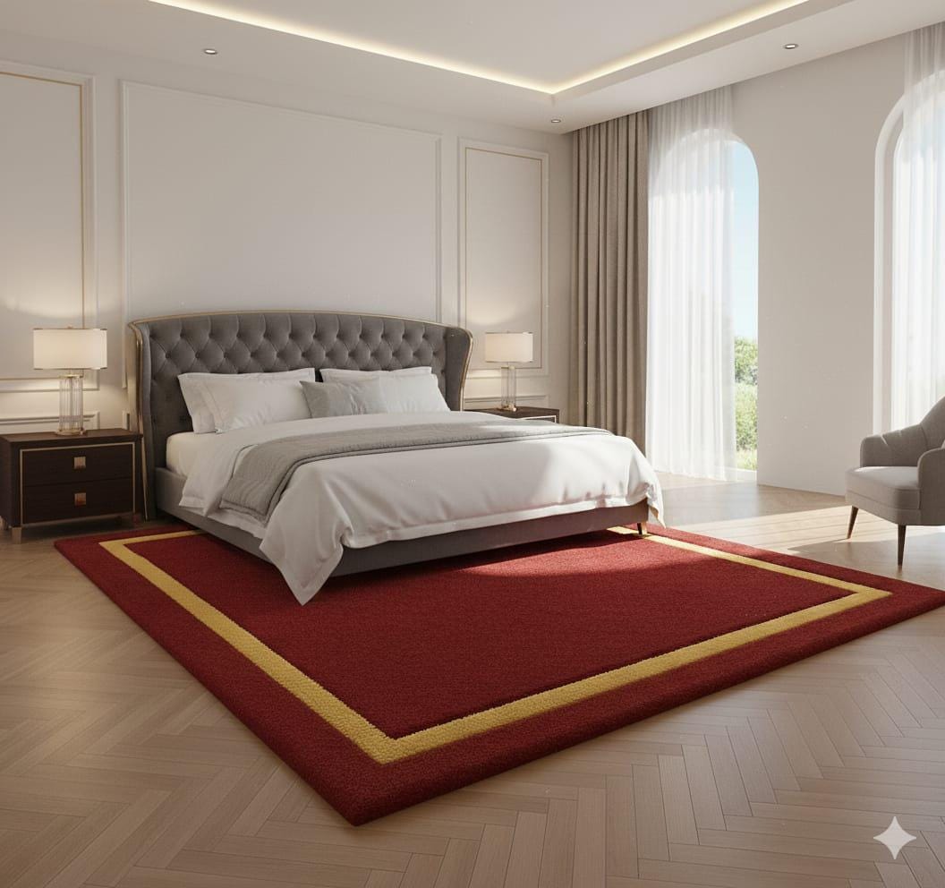 Elegant Red Area Rug With Golden Border – Modern Tufted Rectangle ...