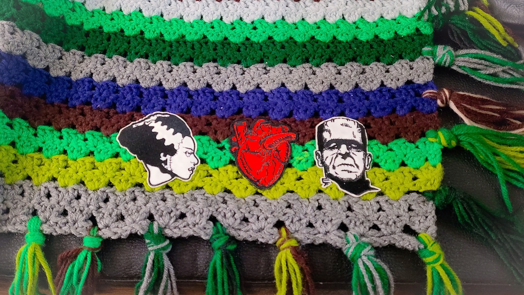 Handmade Crochet Upcycled Fringe Yarn "frankenstein" Monster Blanket - Etsy