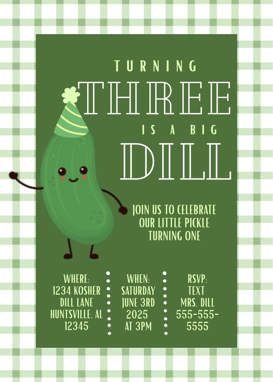 Pickle Birthday Invitation: Big Dill Theme, Editable Canva Template - Etsy