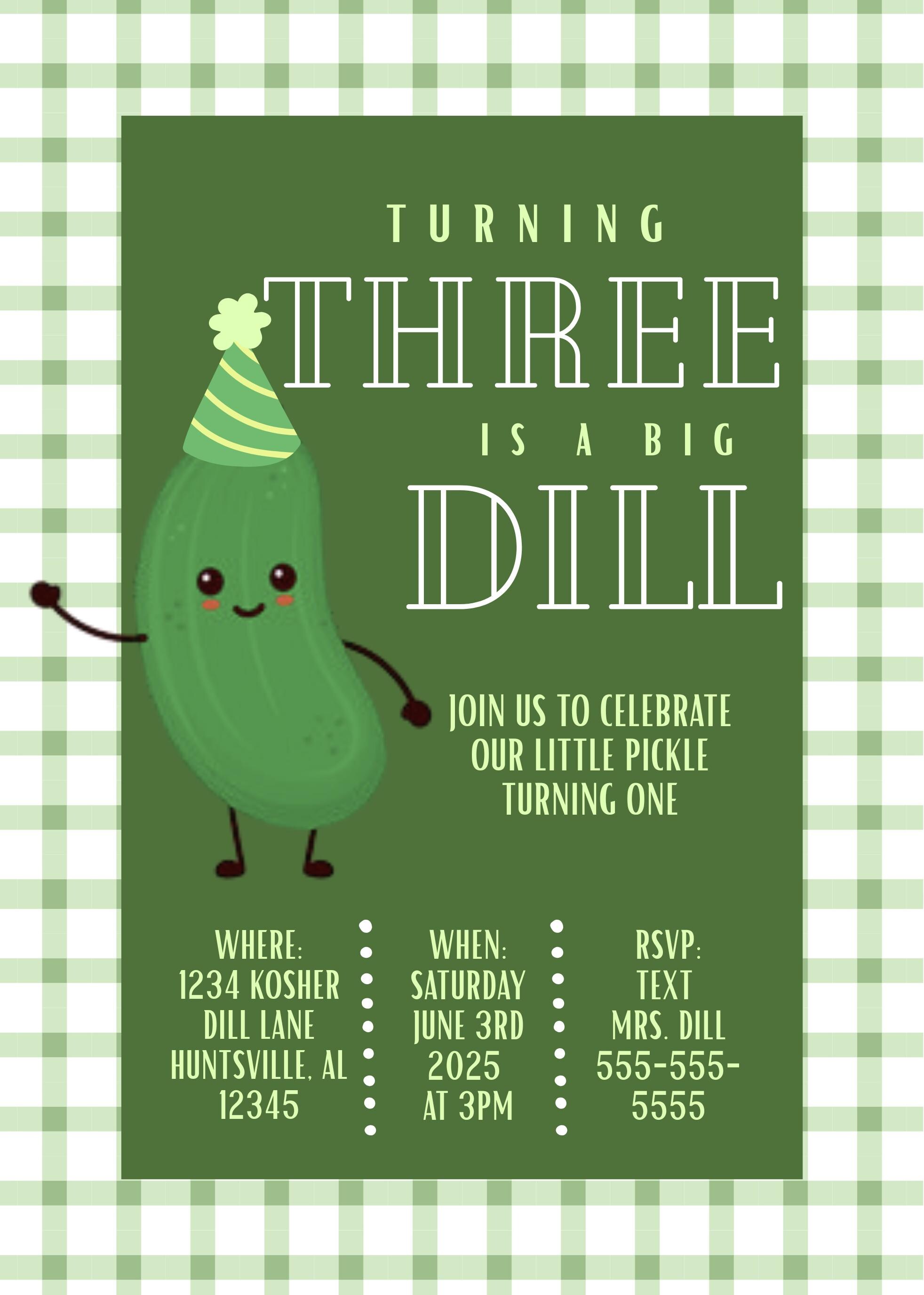 Pickle Birthday Invitation: Big Dill Theme, Editable Canva Template - Etsy