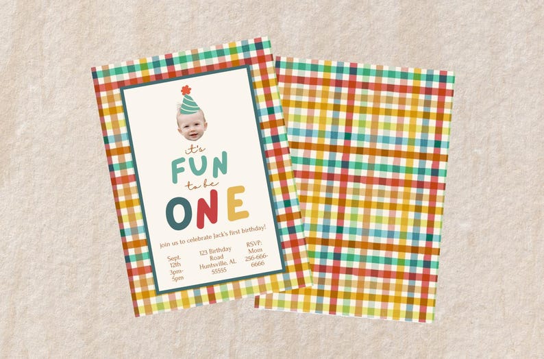 Primary Color First Birthday Invitation Template: Fun to Be One - Etsy