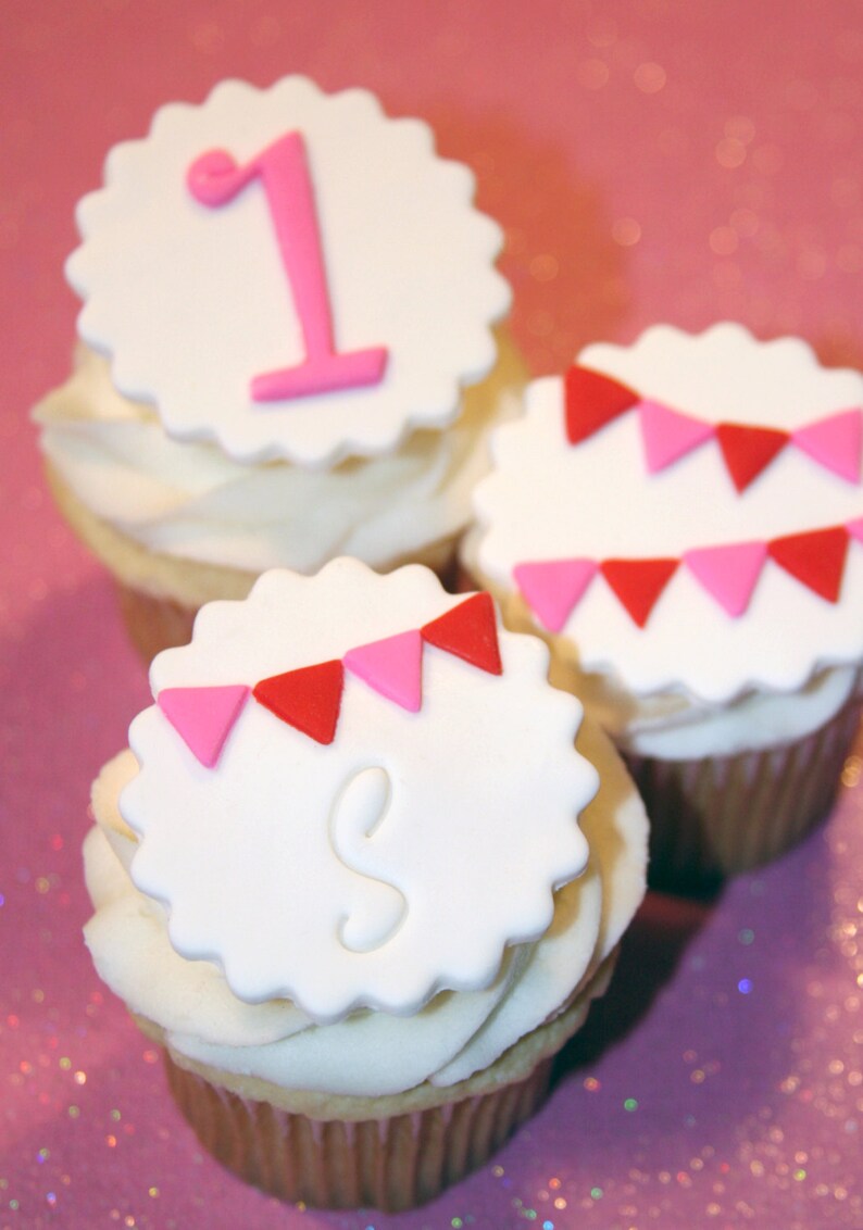 Fondant Cupcake Toppers Pennant Banner Bunting Birthday Age - Etsy
