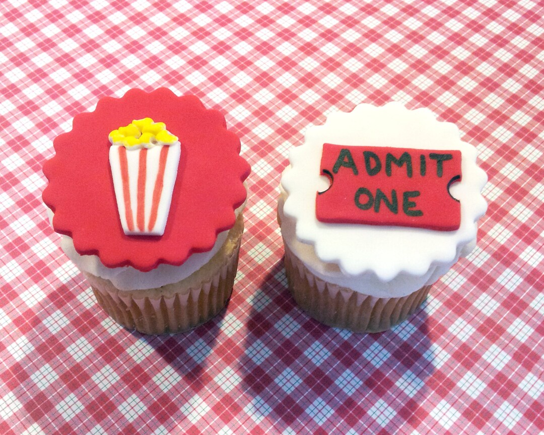 Fondant Cupcake Toppers Movie Carnival Popcorn Movie Ticket Toppers - Etsy