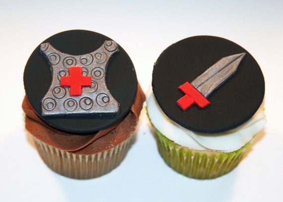 Fondant cupcake toppers Knight's Shield and Sword by Harriet's House of ...