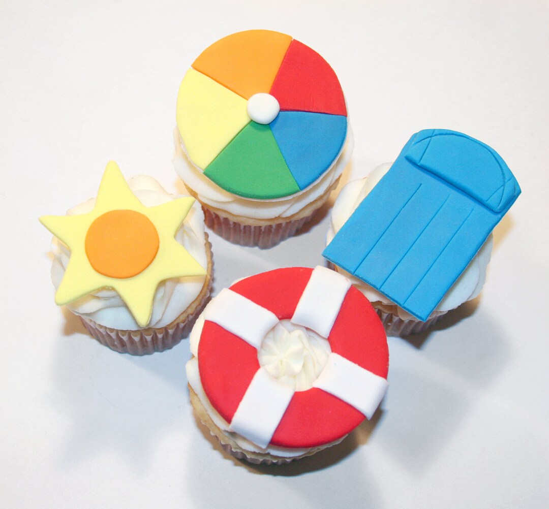 Fondant Cupcake Toppers Beach Summer Party - Etsy