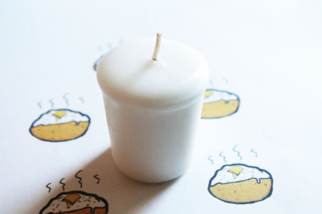 Baked Potato Scented Votive Candle, Home Decor White Candles, Weird ...