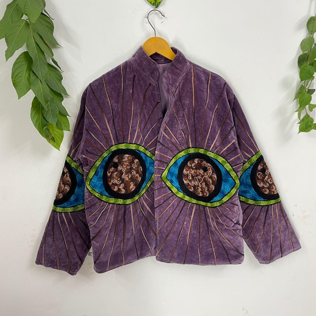 Handcrafted Purple Velvet Evil Eye Jacket • Embroidered Boho Coat - Etsy