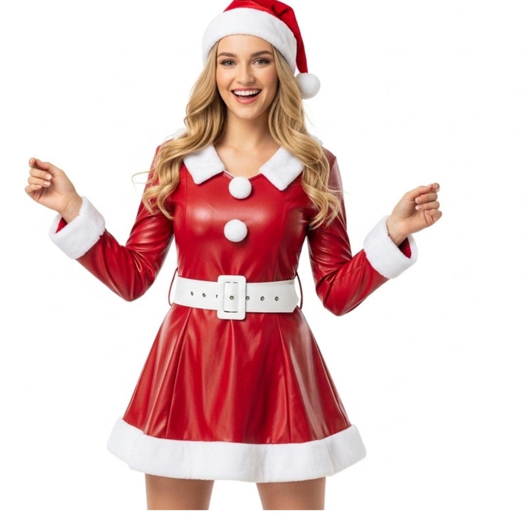 Handmade Red Lambskin Leather Santa Claus Christmas Dress for Women ...