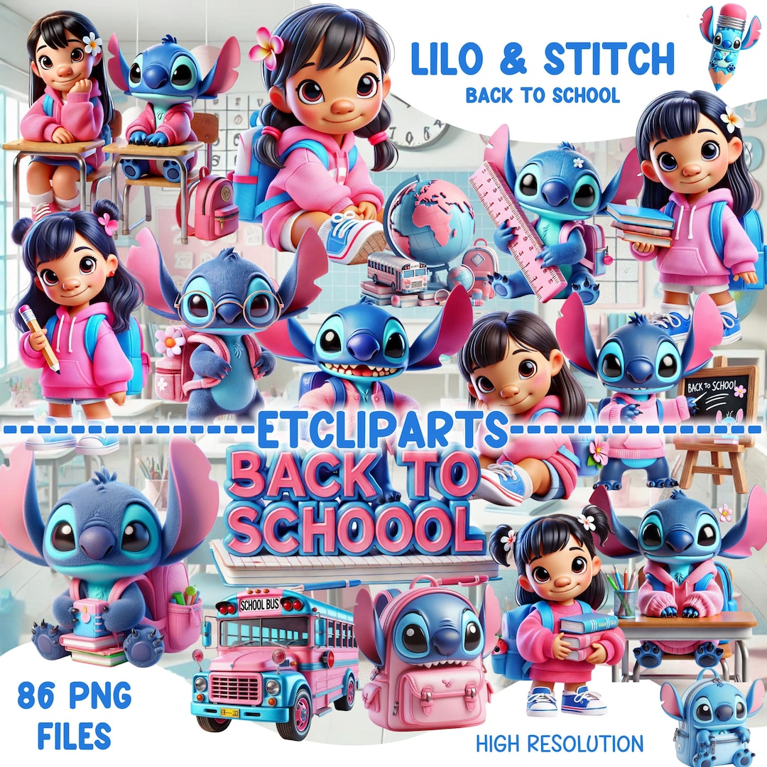 Imágenes prediseñadas PNG de Lilo Stitch de regreso a clases - Etsy España