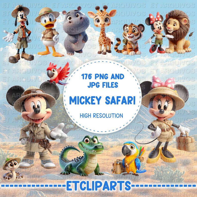 Mickey Safari and Friends Clipart, Mickey PNG, Minnie, Donald, Daisy - Etsy