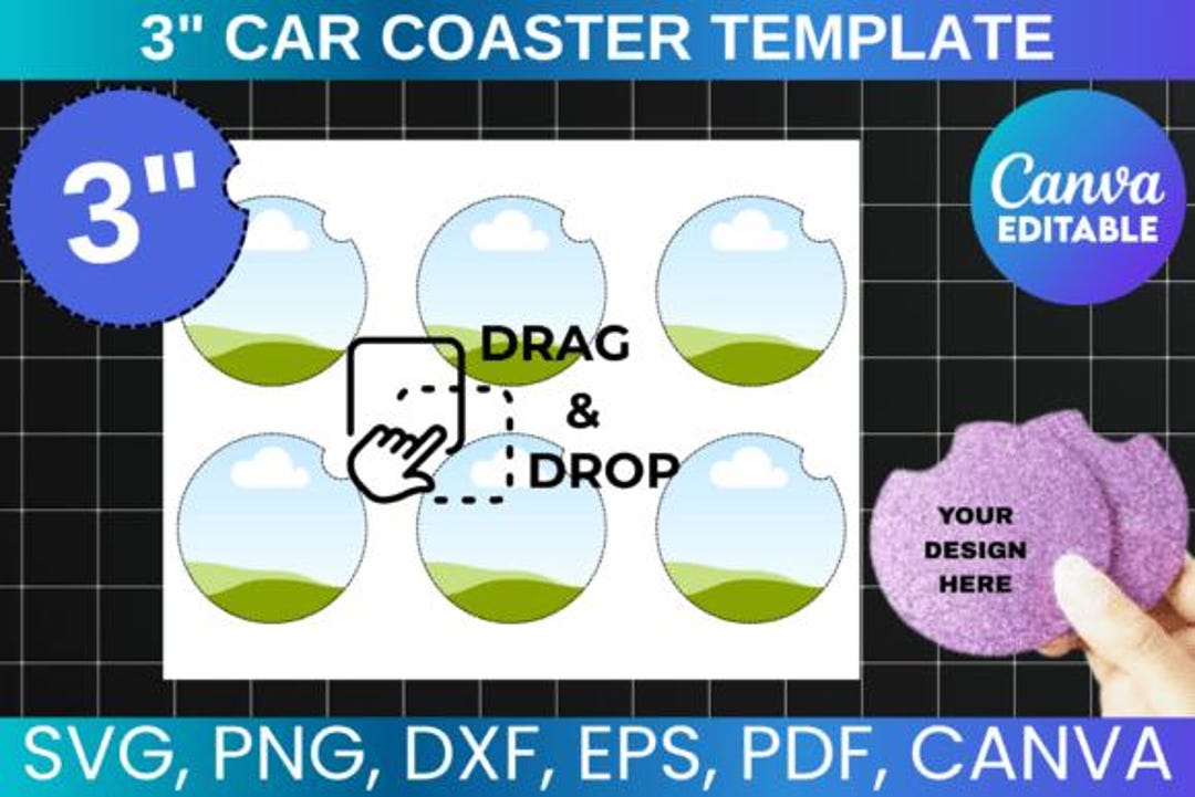 Car Coaster Template SVG PNG, Editable Auto Cup Holder Coaster Design ...