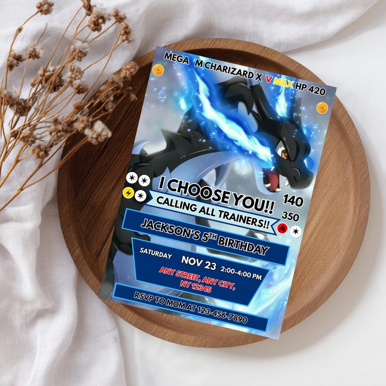 Pokemon Charizard Birthday Invitation Template Editable Canva, Mega ...