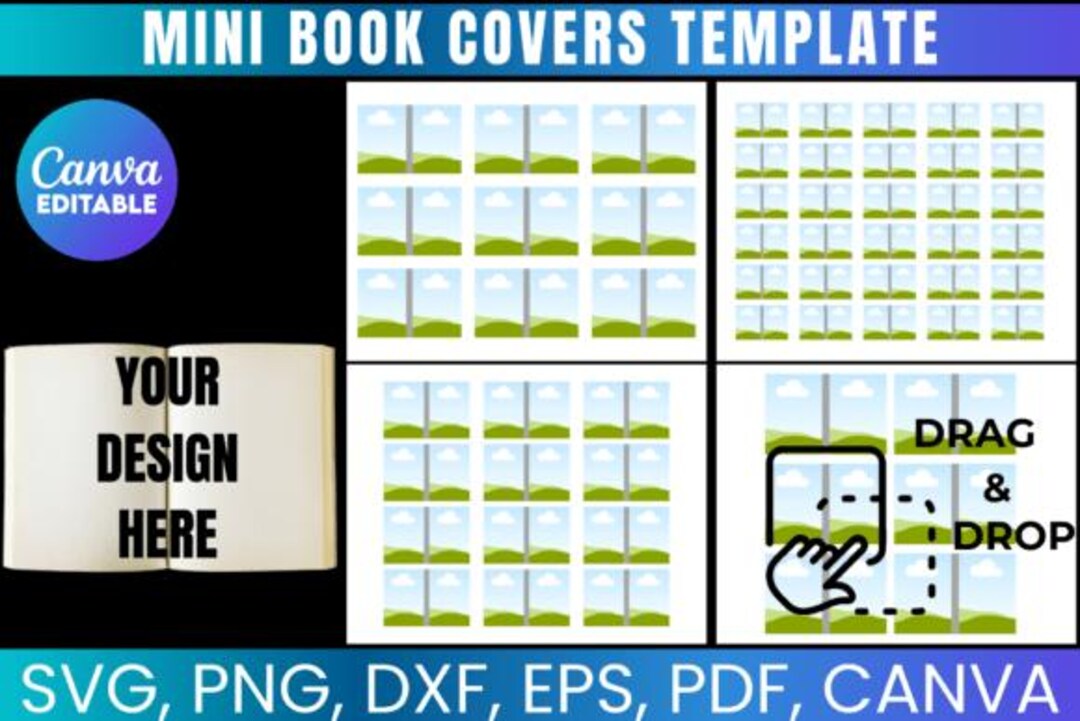 Mini Book Covers Template SVG PNG, Editable Small Book Cover Design ...