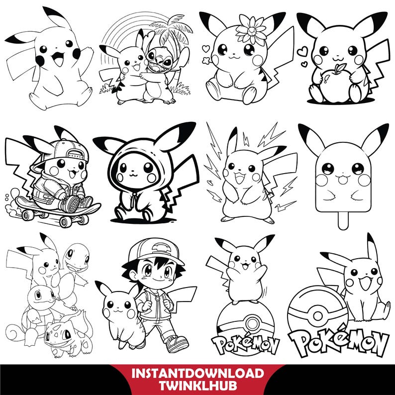 Pikachu Svg Bundle, Cartoon Svg Bundle, Poke Clipart, Pikachu Outline ...