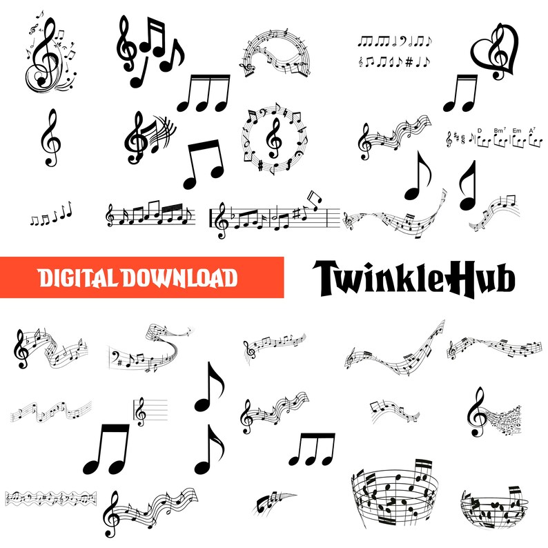 Music Notes SVG Bundle, Treble Clef Clipart PNG, Musical Symbols Vector ...