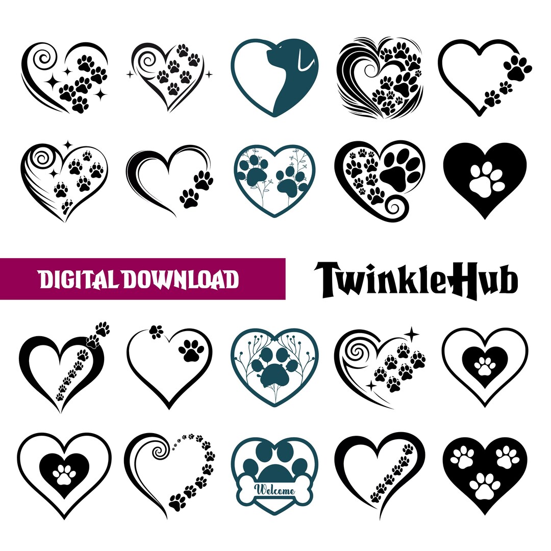 Paw Print SVG Bundle: Dog Cat Animal Paw Cut Files (digital Download ...