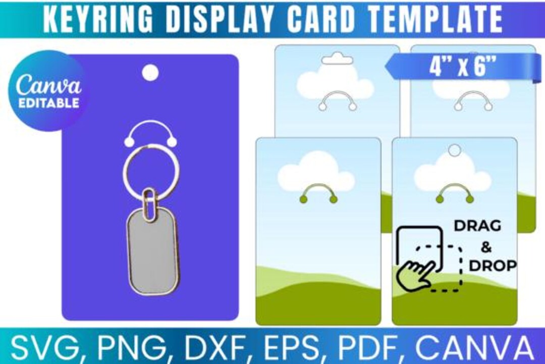 Keyring Display Card Canva Template | Editable Keychain Packaging Card ...
