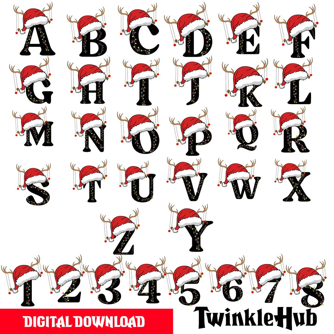 Christmas Alphabet SVG | Santa Hat Letters PNG | Reindeer Antler Font ...