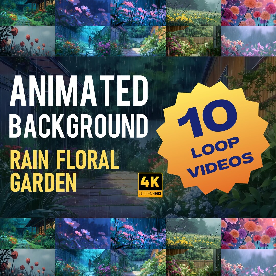 Rain Floral Garden Animated Background | Cozy Rainy Flower Path | 4K ...