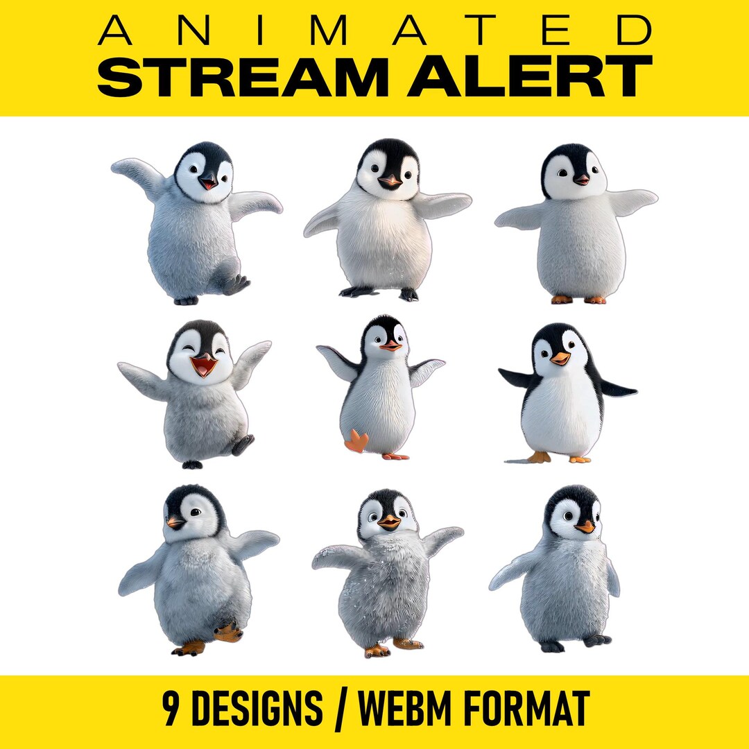 Animated Penguin Stream Alert Pack | Cute & Funny Twitch Alerts | WEBM ...