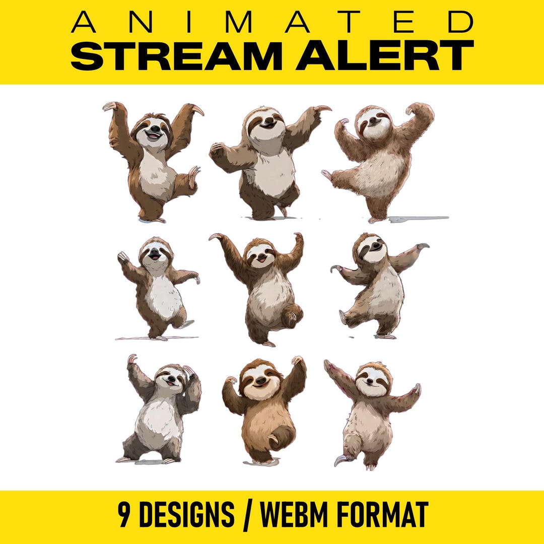 Animated Dancing Sloth Stream Alert Pack | Funny Meme Twitch Alerts ...