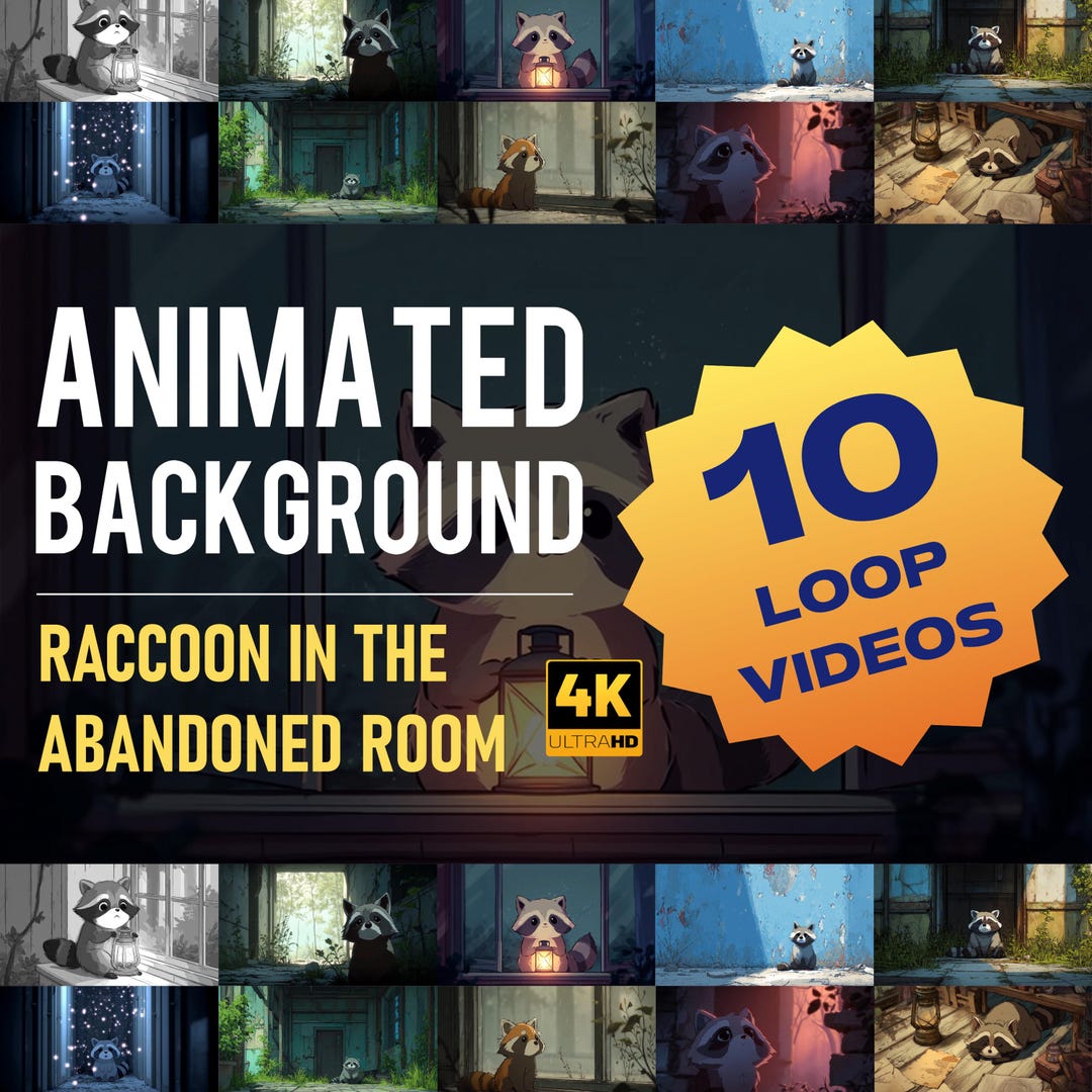Raccoon in the Abandoned Room Animated Background 10 Loop Videos 4K ...