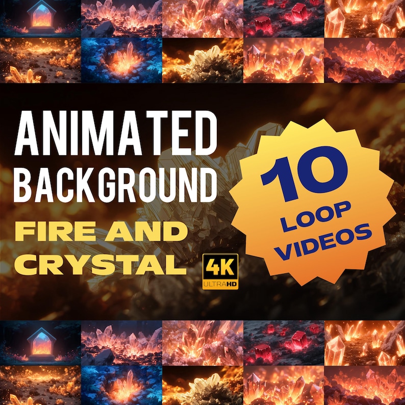 Fire and Crystal Animated Background 4K Loop Video, Glowing Crystal ...